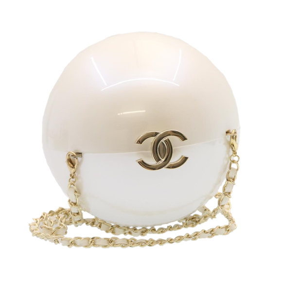 CHANEL | Bags | Chanel Sphere Ball Chain Shoulder Bag White Gold Cc ...
